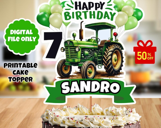 Editable Tractor Cake Toppers, Printable Green Tractor Cake Topper ...