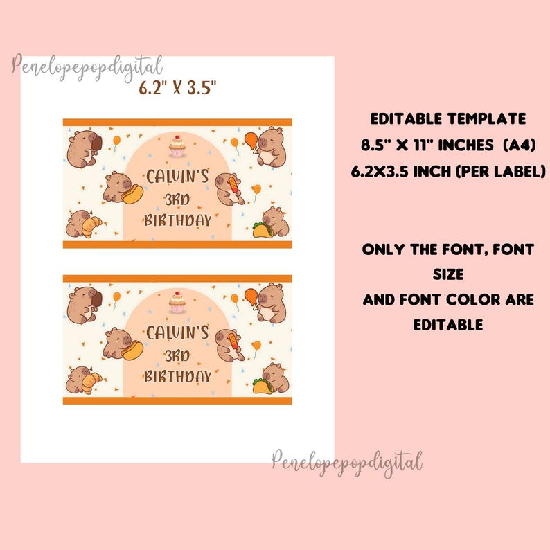 Editable Capybara Gable Box Label Template, Printable Capybara Treat ...