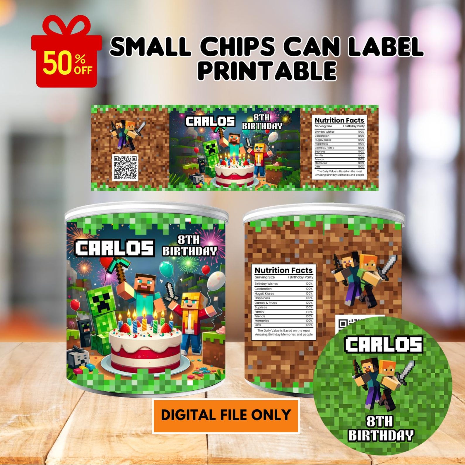 Minecrafter Mini Chips Can Label Wrapper, Minecrafter Party Favor ...