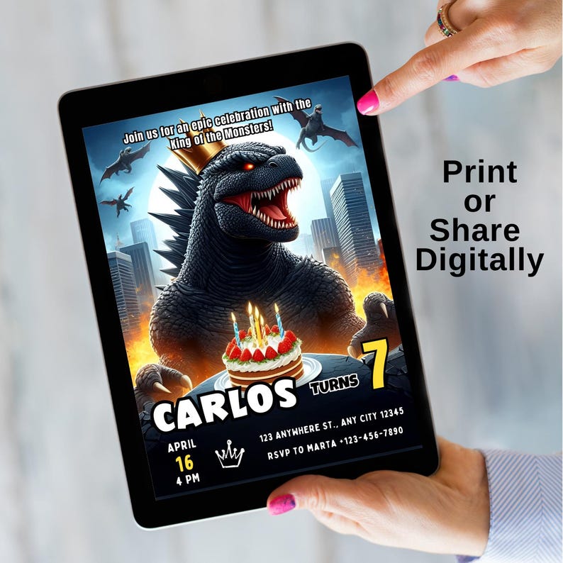 Godzilla Invitation, Godzilla Birthday Invitation, Godzilla Printable ...