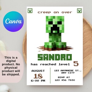Minecrafter Birthday Invitation, Minecrafter Party, Creeper Invite ...