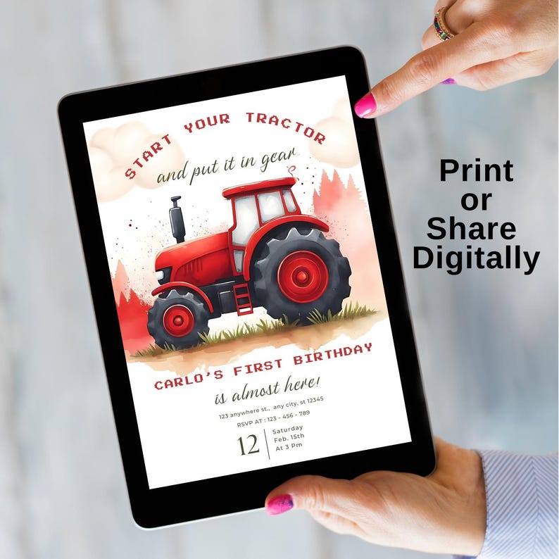 Red Tractor Birthday Invitation, Tractor Party Invitation, Red Tractor ...