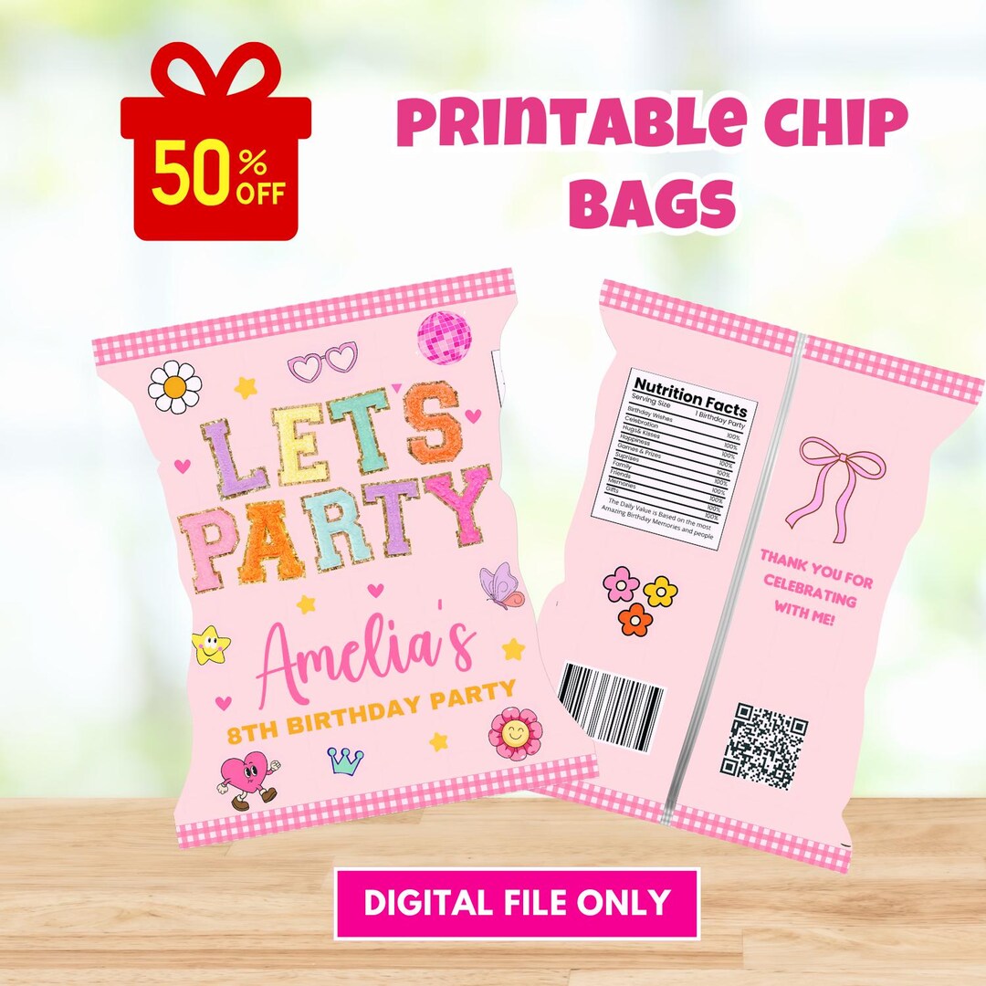 Patch Letter Chip Bag Label, Preppy Patch Letter Theme Party Chip Bag ...