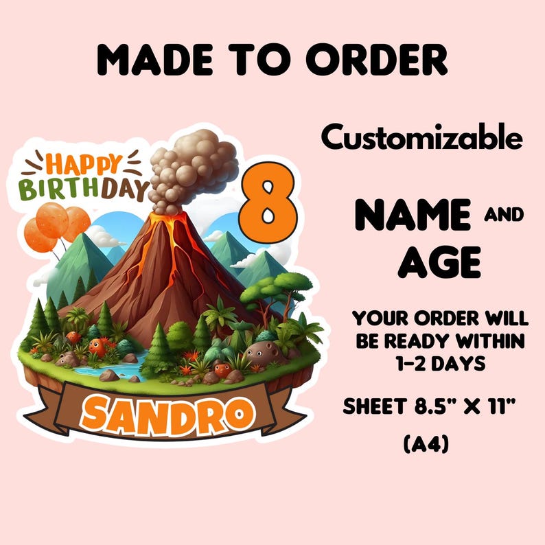 Personalized Volcano Cake Topper, Lava Cake Topper, Printable Volcano ...