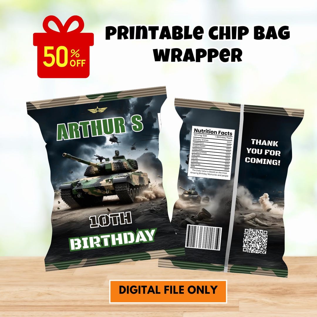 Editable Army Chip Bag Wrapper , Army Party, Printable Military ...