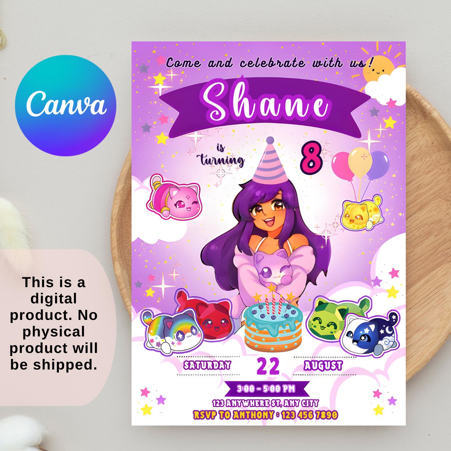 Aphmau Birthday Invitation, Aphmau Invites, Aphmau Birthday Invitation ...