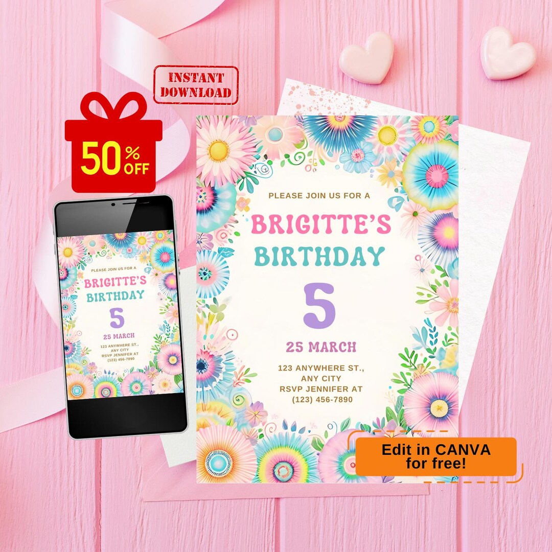 Flower Birthday Invitation, Flower Party Invitation, Birthday Flower ...