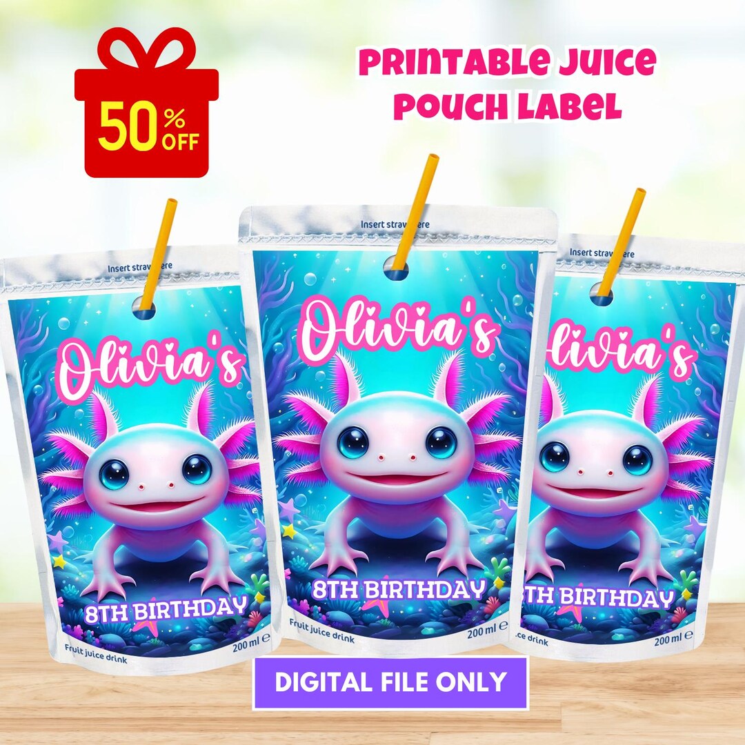 Editable Axolotl Juice Label, Neutral Gender Axolotl, Axolotl Party ...