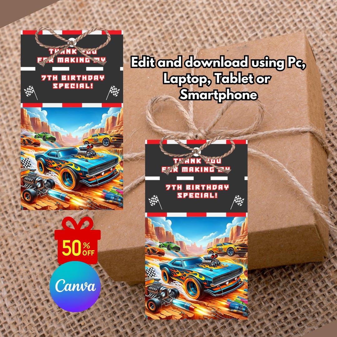 Editable Hot Wheels Cars Birthday Tag Wheels Birthday Tag Race Car ...