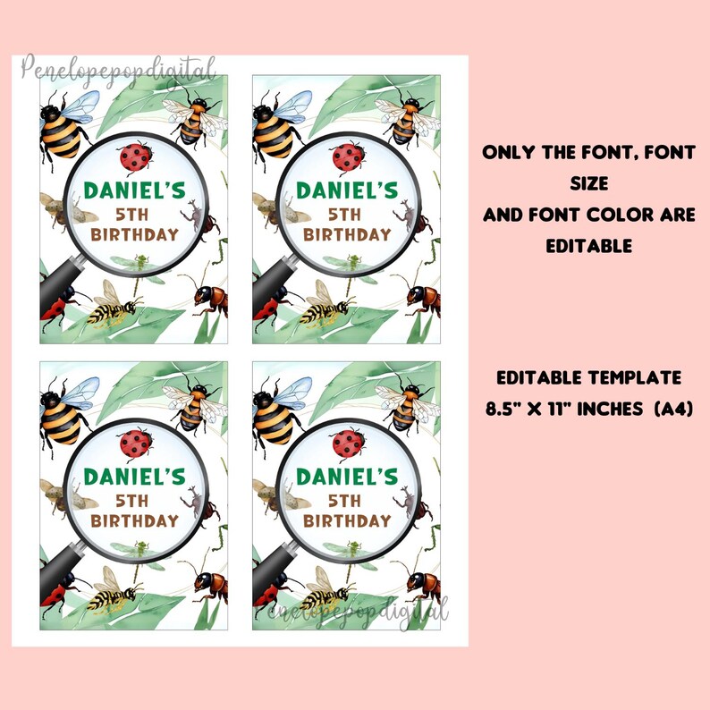 Editable Bug Insect Birthday Juice Pouch Label, Insect Birthday Party ...