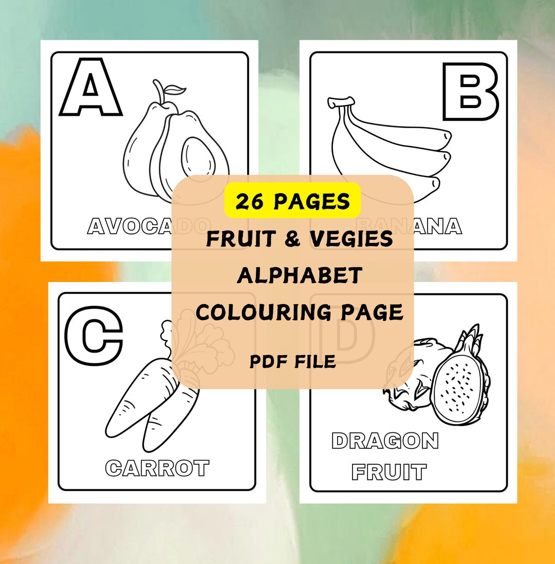 Fruits and Veggies Alphabet Coloring Book by Noni 26 Pages Coloring Pdf ...
