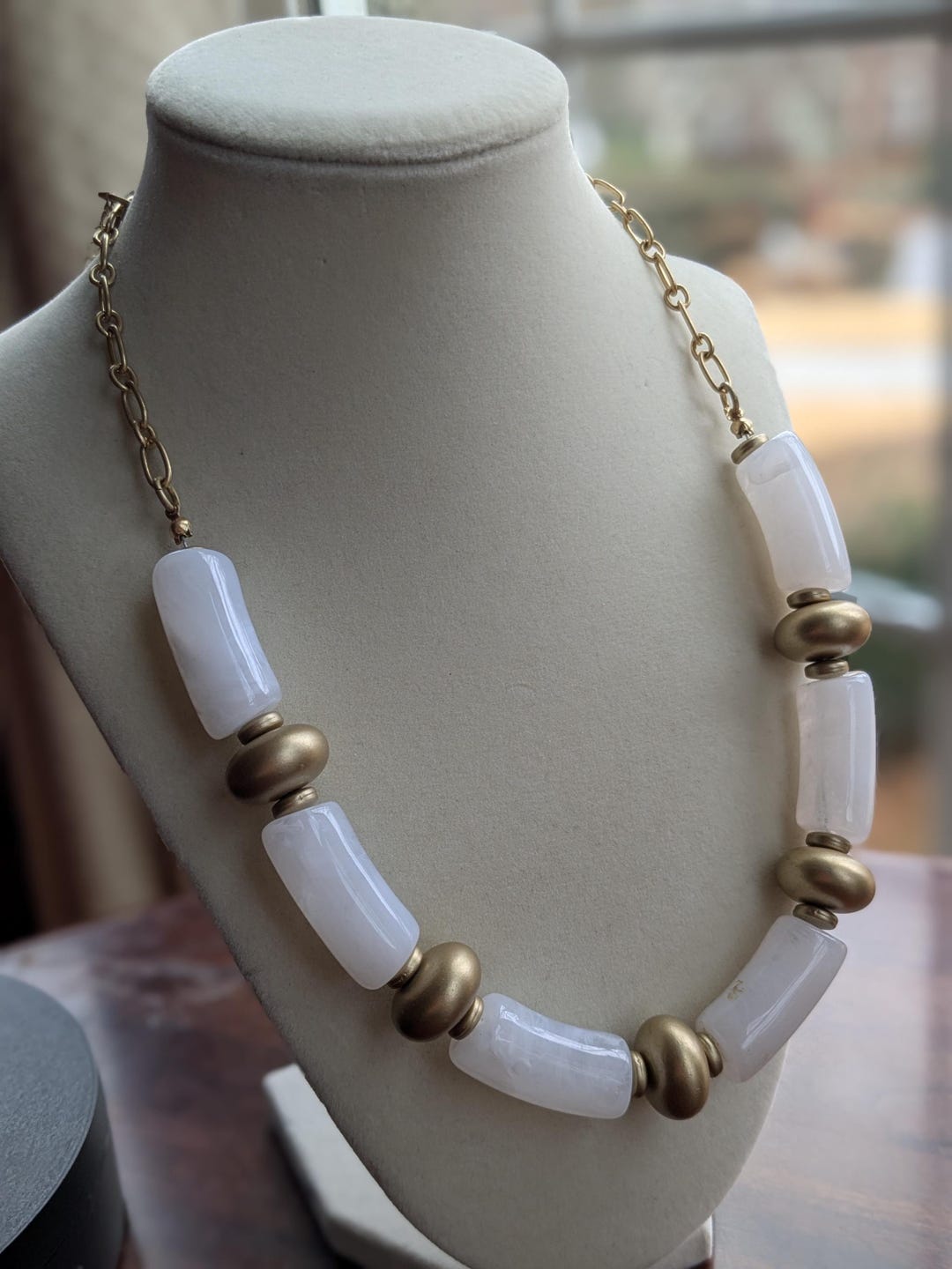 Vintage Napier Gold Tone White Lucite Bar Choker Necklaces 1980s-1990s ...