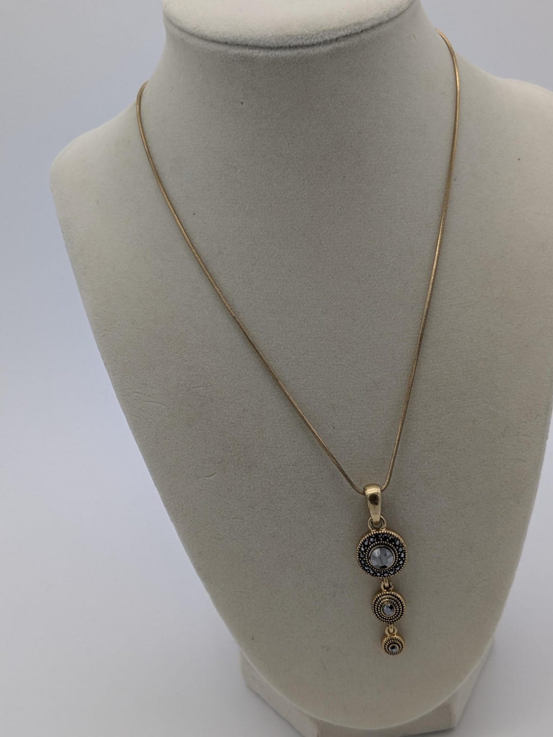SIGNED Lia Sophia “blitz” Pendant Necklace – Antique Gold Tone With Cut ...