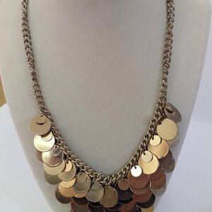 Vintage Brass Layered Metal Disc Necklace - Shiny Circular Disc ...