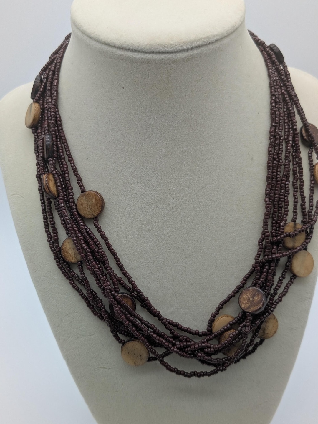 Boho Multi-strand Beaded Necklace – Brown Layered Necklace With Wooden ...