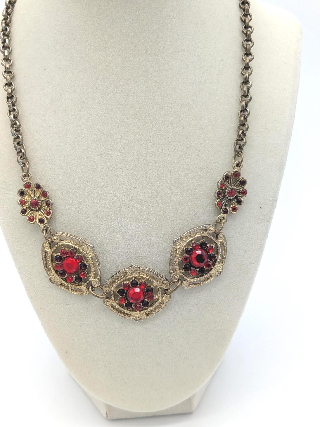 Victorian Revival Red Glass Necklace | Molded Statement Pendant ...
