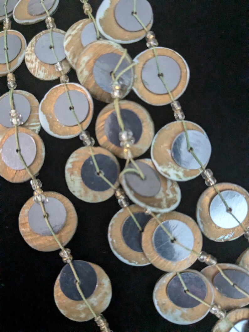 Layered Disc Necklace – Boho Multi-strand Shell and Wood Statement ...
