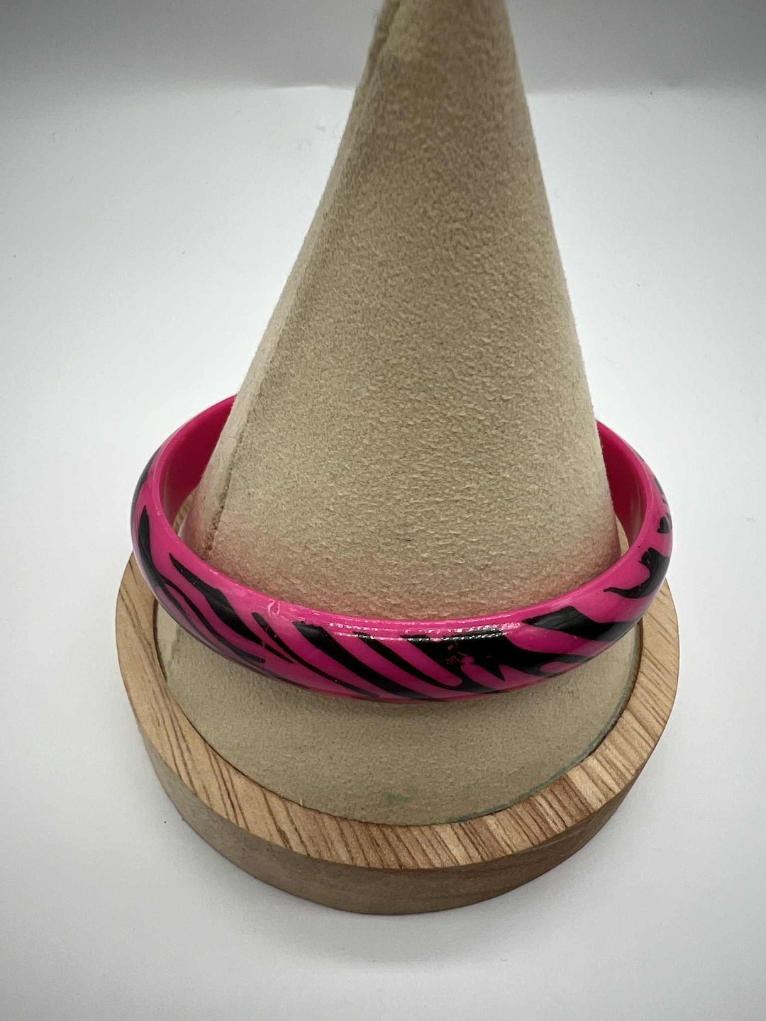 Vintage Pink Zebra Bangle Bracelet • 80s Style Chunky Plastic Bracelet ...