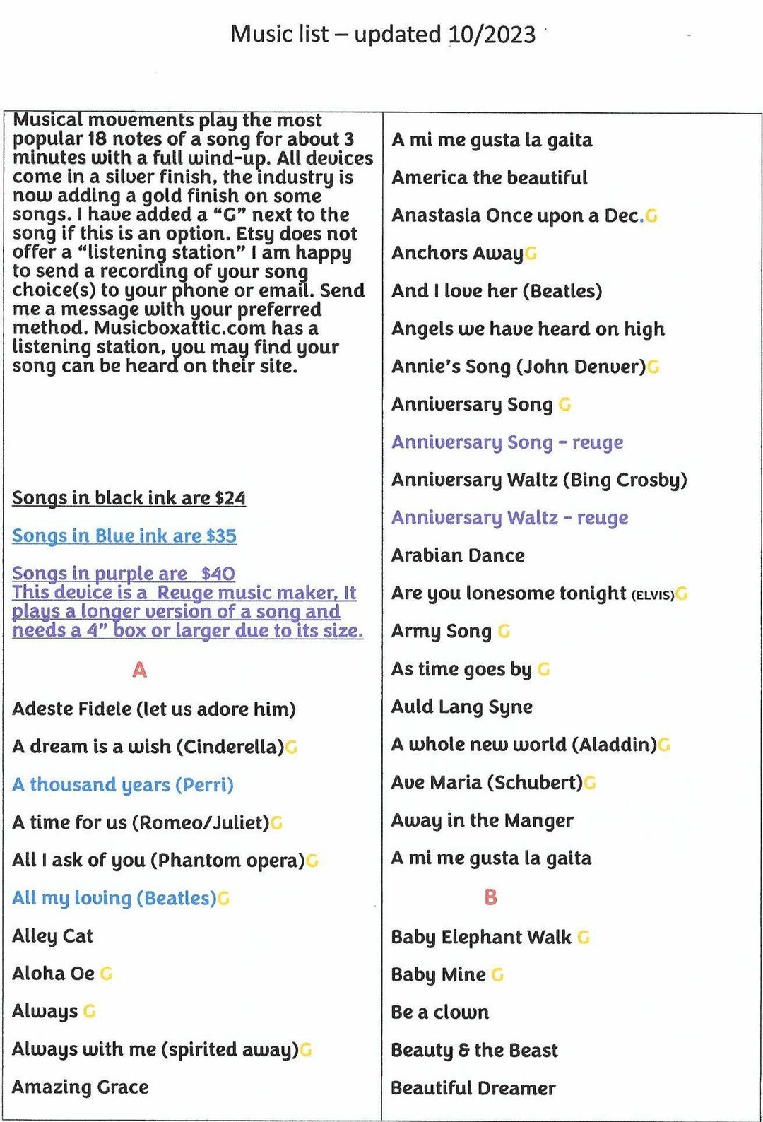 Song List for All Projects in Shop and DIY - Etsy