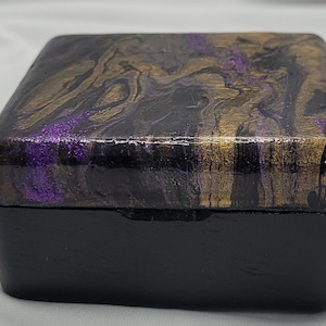 Acrylic Pour Art - 2.75 Inch Music Box in Purple, Gold and Black - Etsy