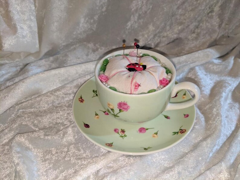 Musical Teacup Pincushion with lady bug | Etsy