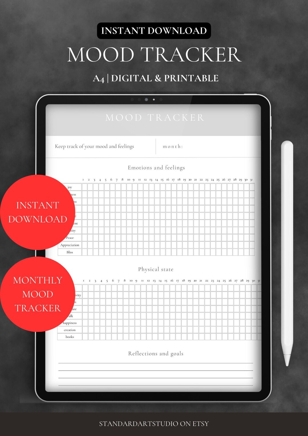Daily Mood Journal, Mood Tracker, Mental Health Planner, ADHD Daily ...