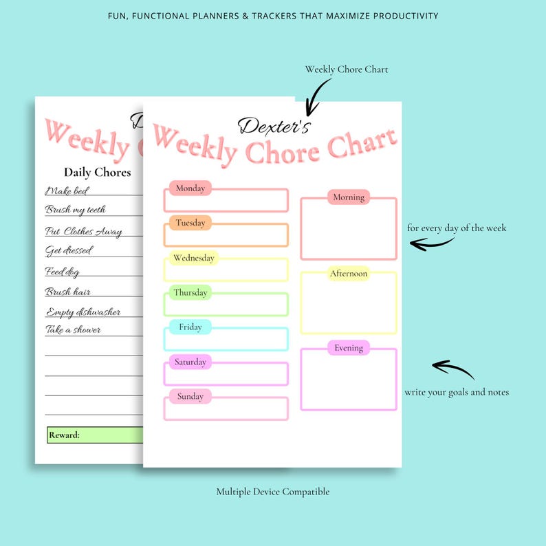 Editable Chore Chart for Kids Printable Kids Daily Weekly ...