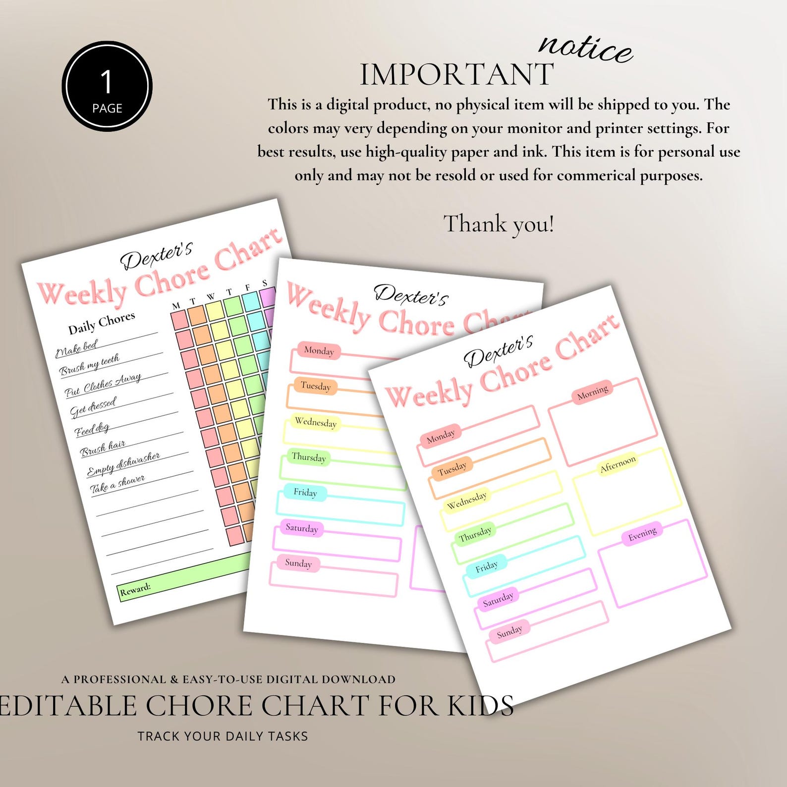 Editable Chore Chart for Kids Printable Kids Daily Weekly ...