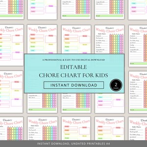 Editable Chore Chart for Kids Printable Kids Daily Weekly ...