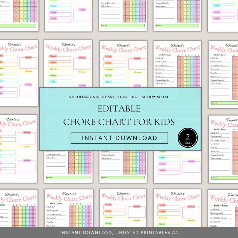 Editable Chore Chart for Kids Printable Kids Daily Weekly ...