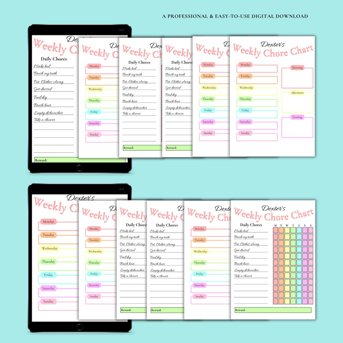 Editable Chore Chart for Kids Printable Kids Daily Weekly ...