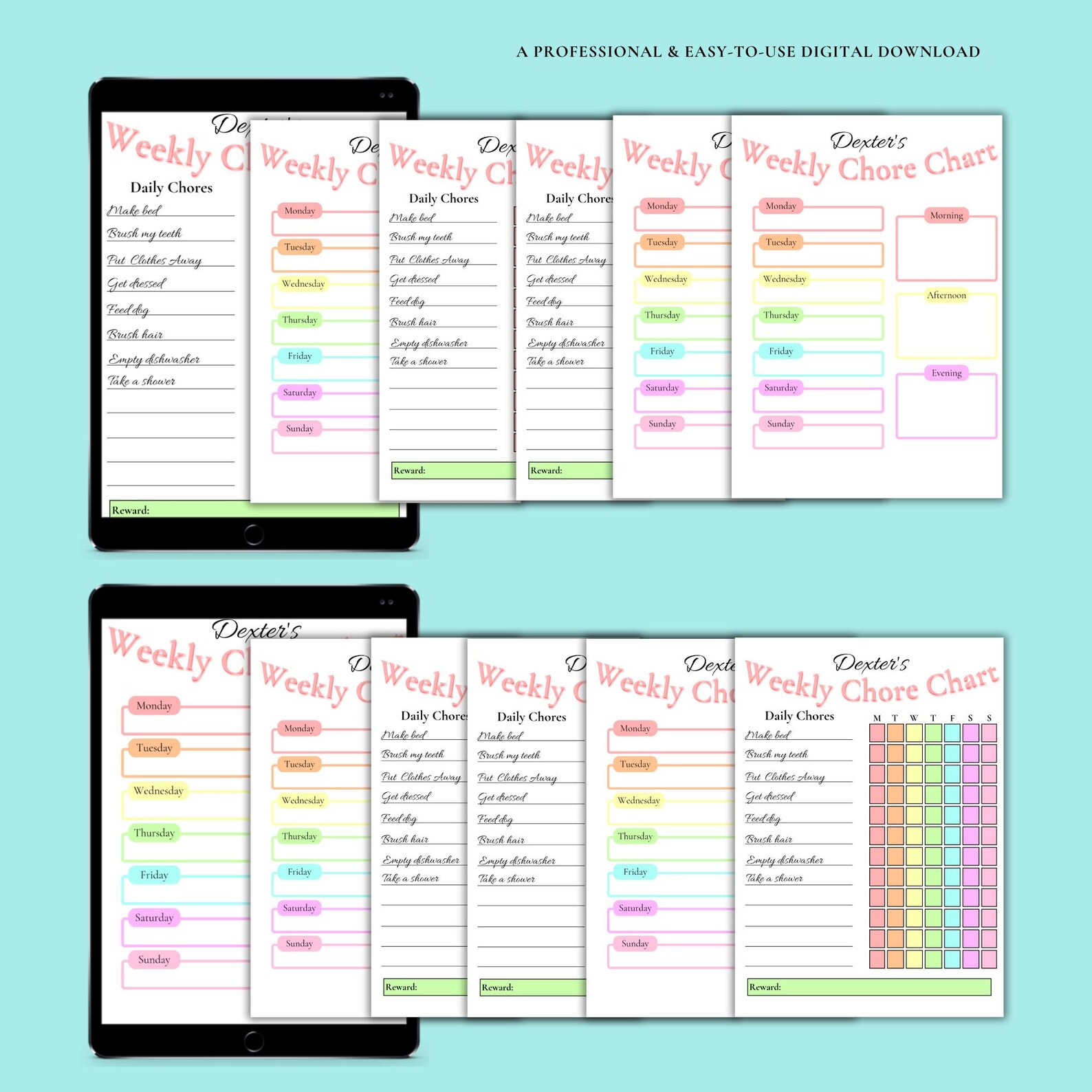 Editable Chore Chart for Kids Printable Kids Daily Weekly ...