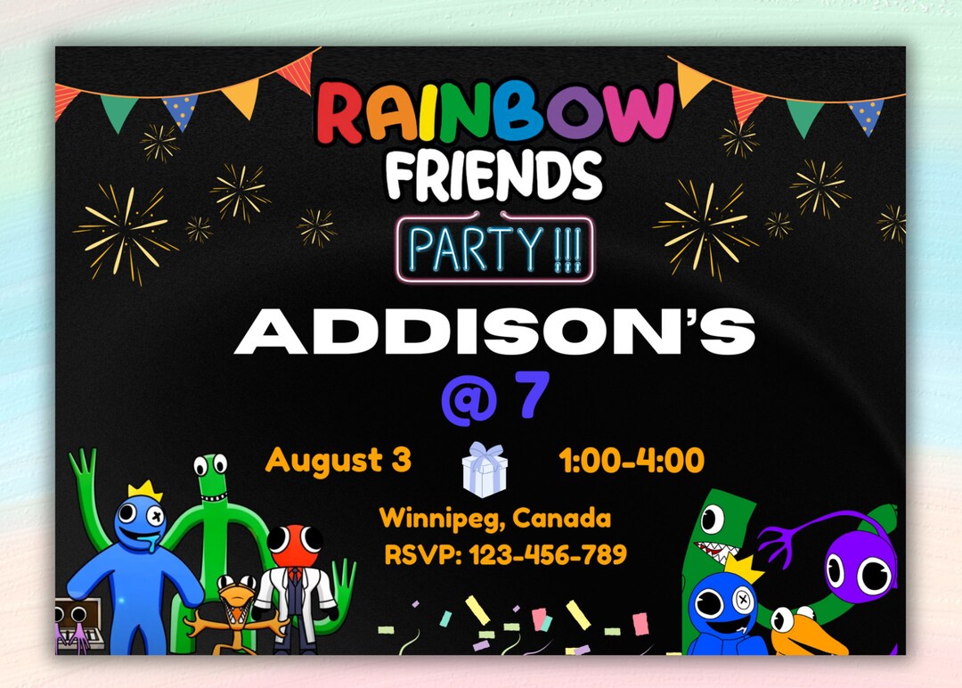 Rainbow Friends Birthday Invitations Rainbow Friends Invitation Rainbow ...