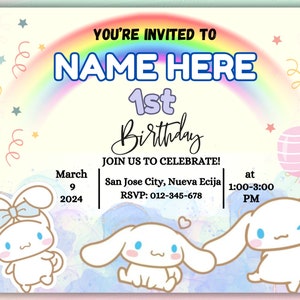 Kitty and Friends Party Invitation Kawaii Characters/ Cinnamon ...