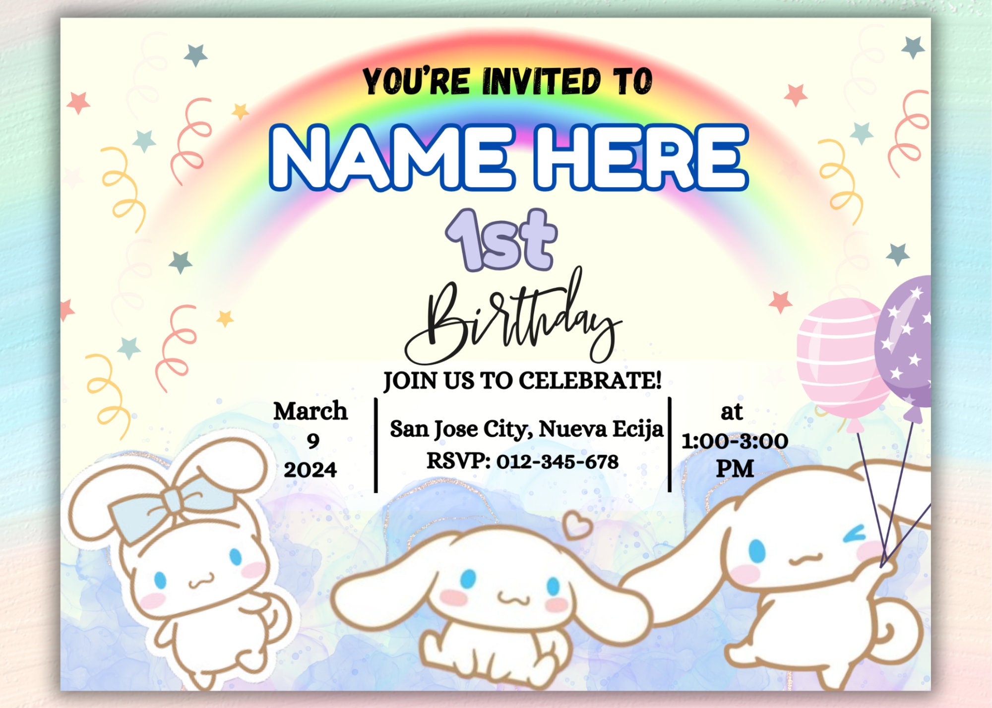 Kitty and Friends Party Invitation Kawaii Characters/ Cinnamon ...