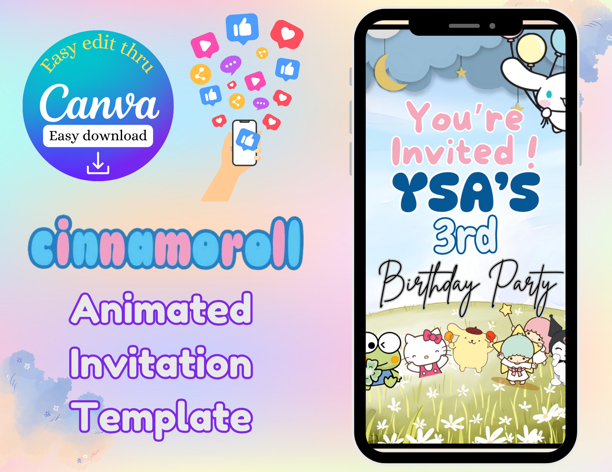 Kitty and Friends Video Party Invitation Kawaii Animated Video ...