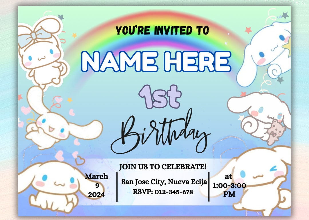 Kitty and Friends Party Invitation Kawaii Characters/ Cinnamon ...