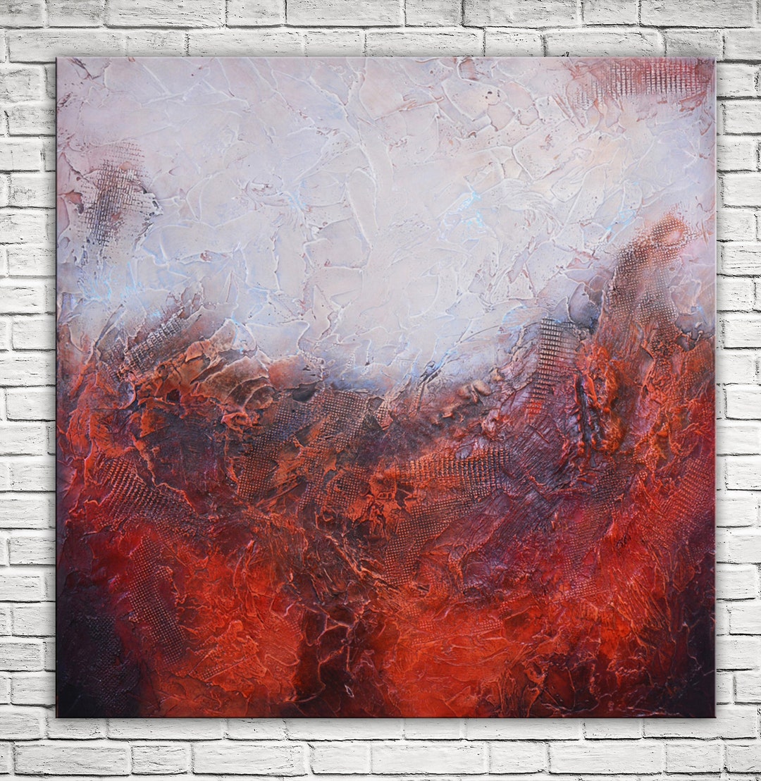 Large Red Abstract Painting, Textured Original Painting on Wood, Red ...