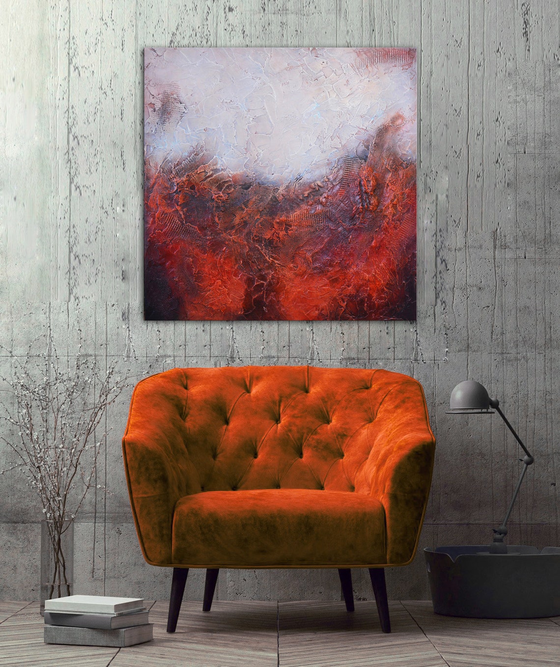 Large red Abstract Painting Textured Original Painting on | Etsy