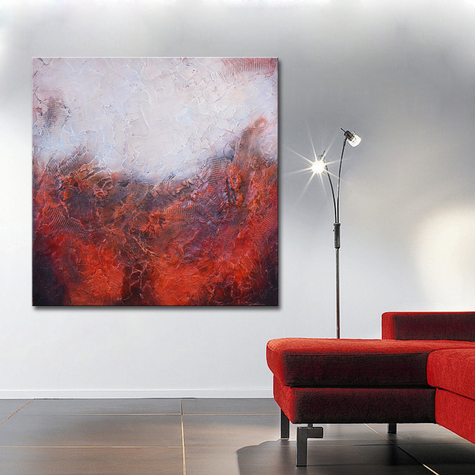 Large red Abstract Painting Textured Original Painting on | Etsy