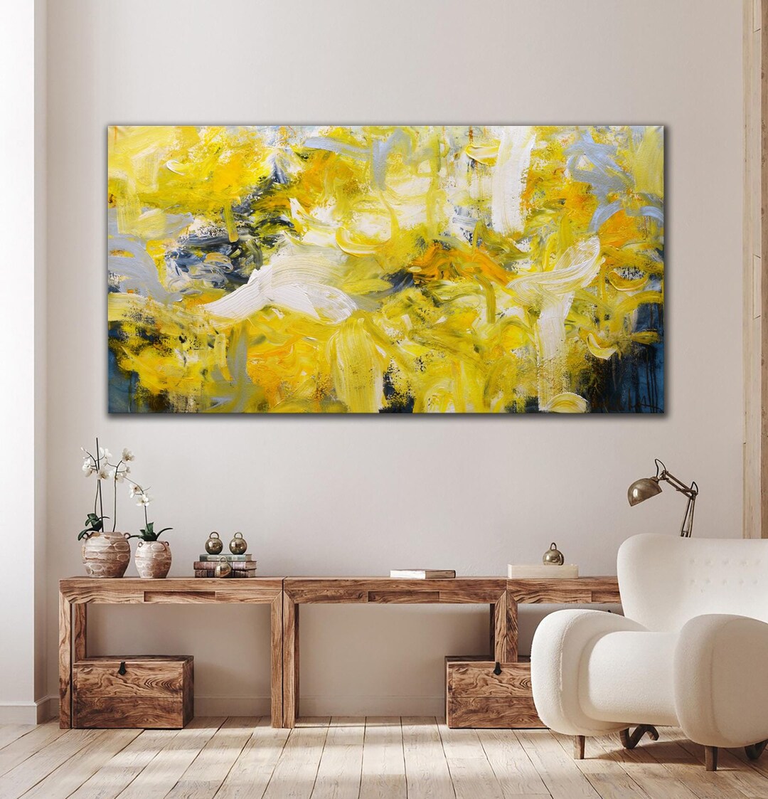 Large Lemon Yellow Abstract Landscape Painting: 30x60 Canvas Art - Etsy