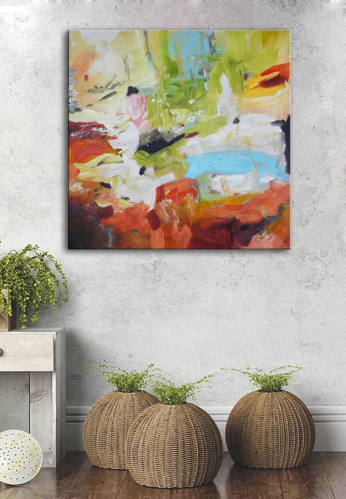 Square Floral Abstract Art Abstract Painting on Canvas - Etsy