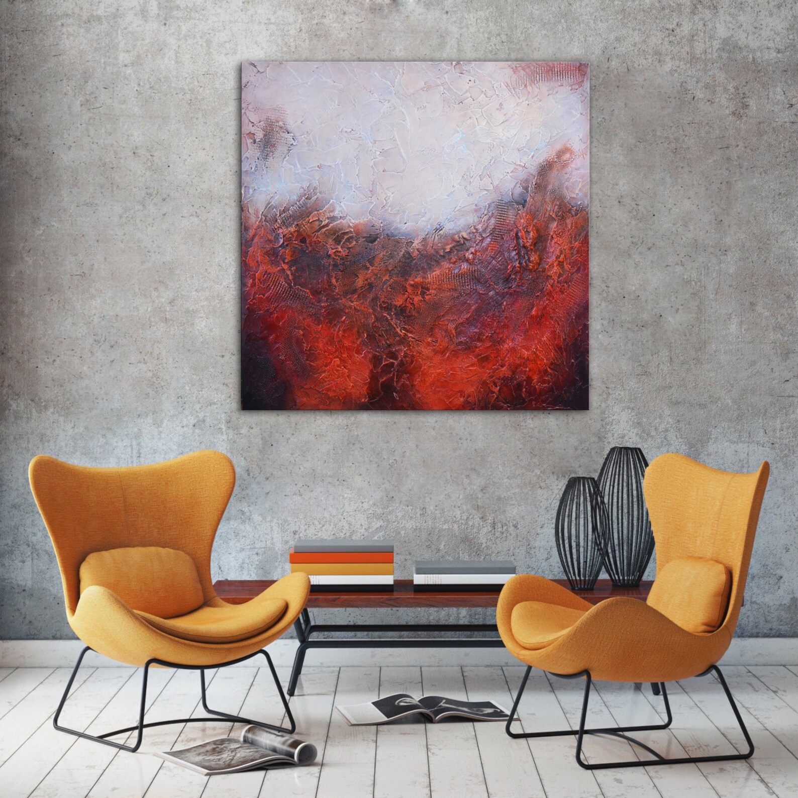 Large red Abstract Painting Textured Original Painting on | Etsy