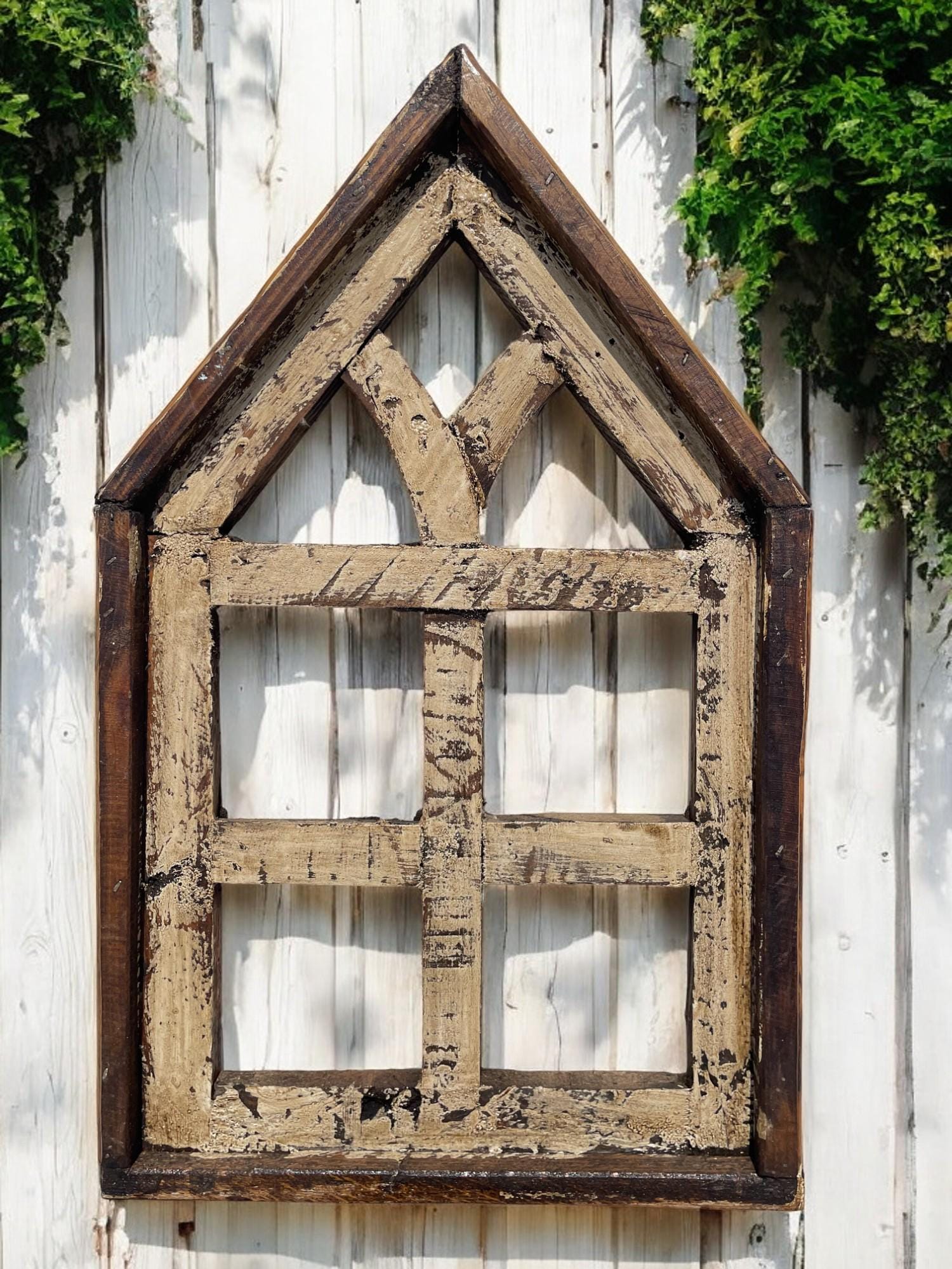 Rustic Wood Window Frame, Farmhouse, Rustic Peak-shaped Window - Etsy