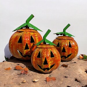 Set of 3 Metal Pumpkins Rustic, Jack-o-lantern, Halloween Decor, Fall ...