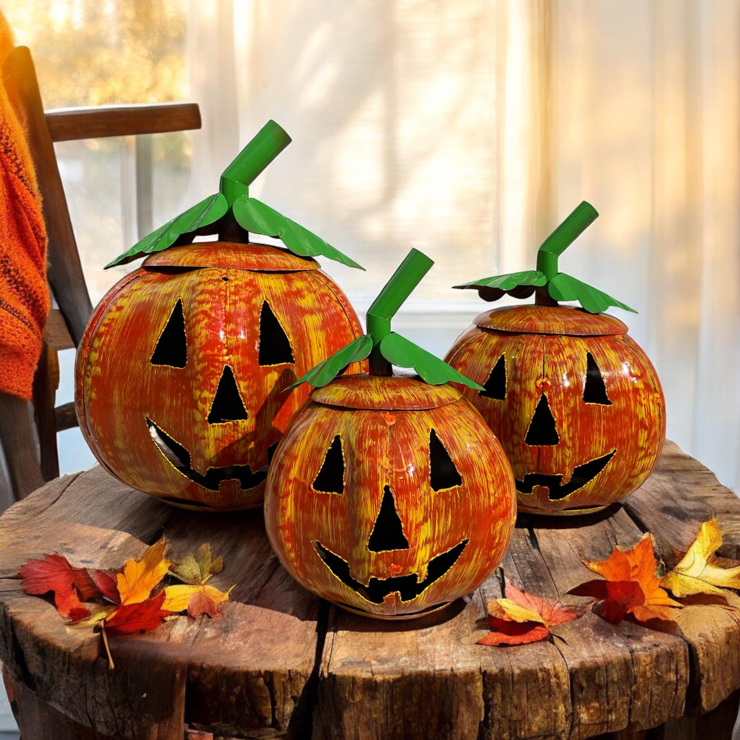 Set of 3 Metal Pumpkins Rustic, Jack-o-lantern, Halloween Decor, Fall ...