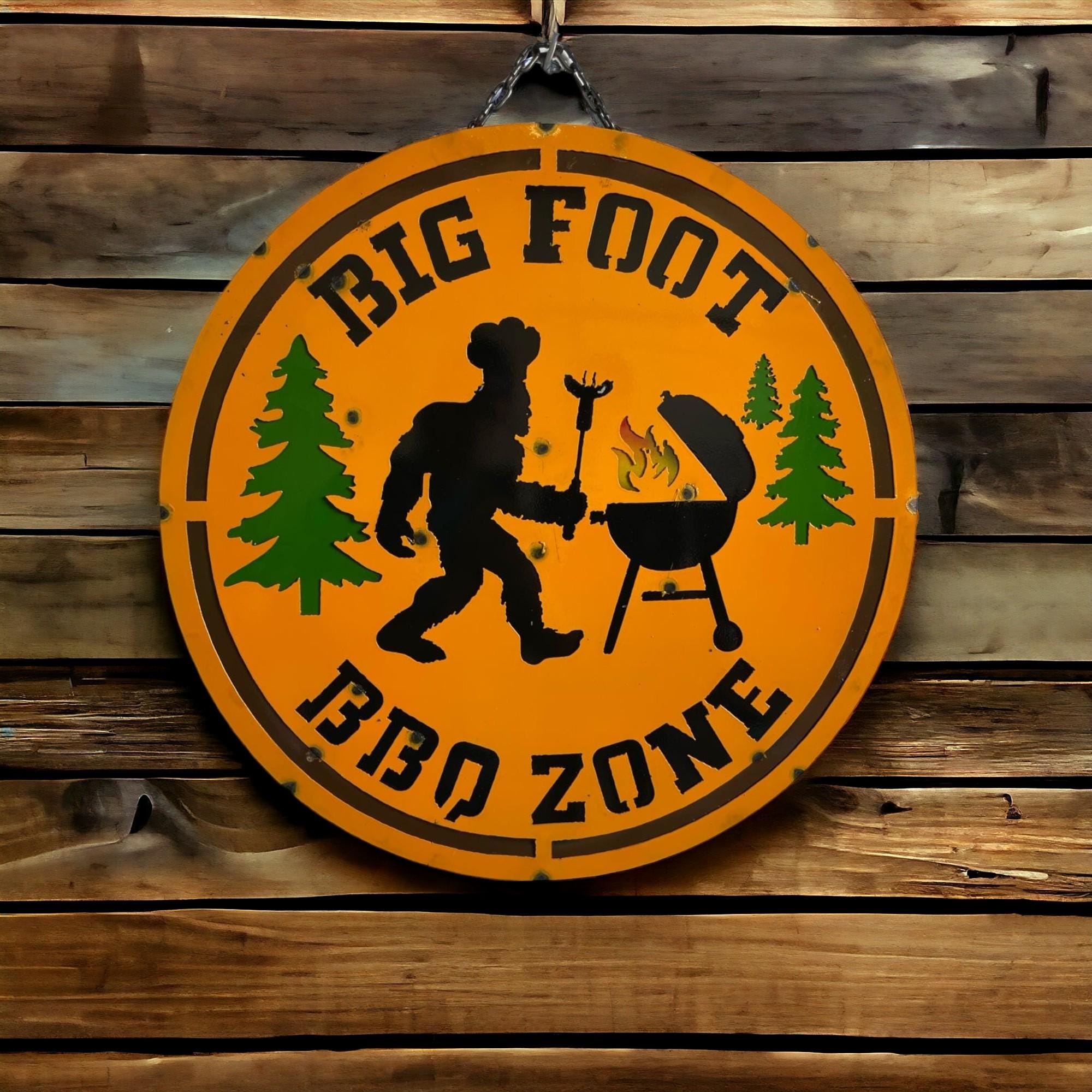 Big Foot Bbq Zone Metal Sign Rustic, Wall Decor, Hanging Decor ...