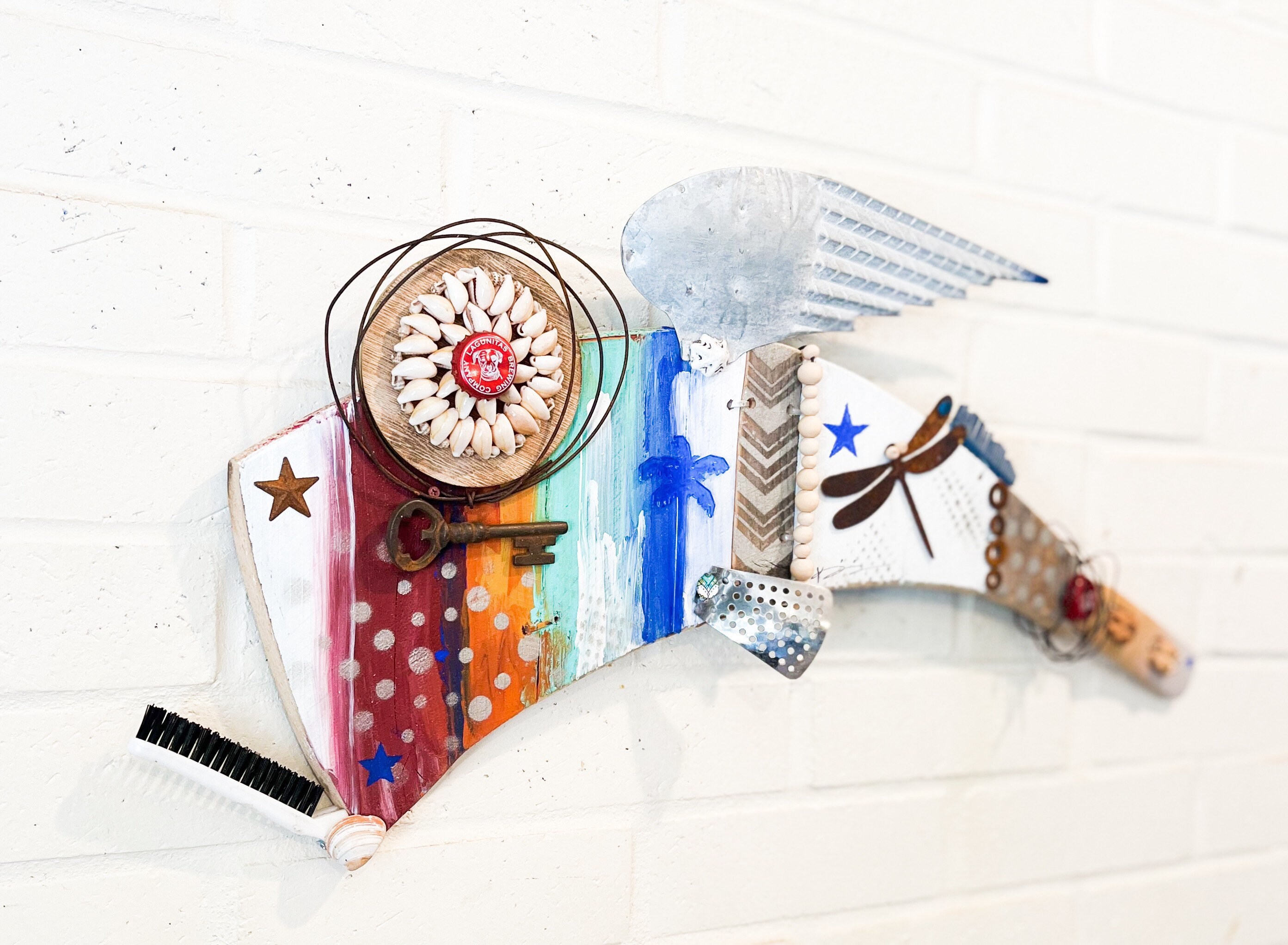 Happy Maui Flying Fish With Dragonfly, Driftwood Wall Art, Coastal ...