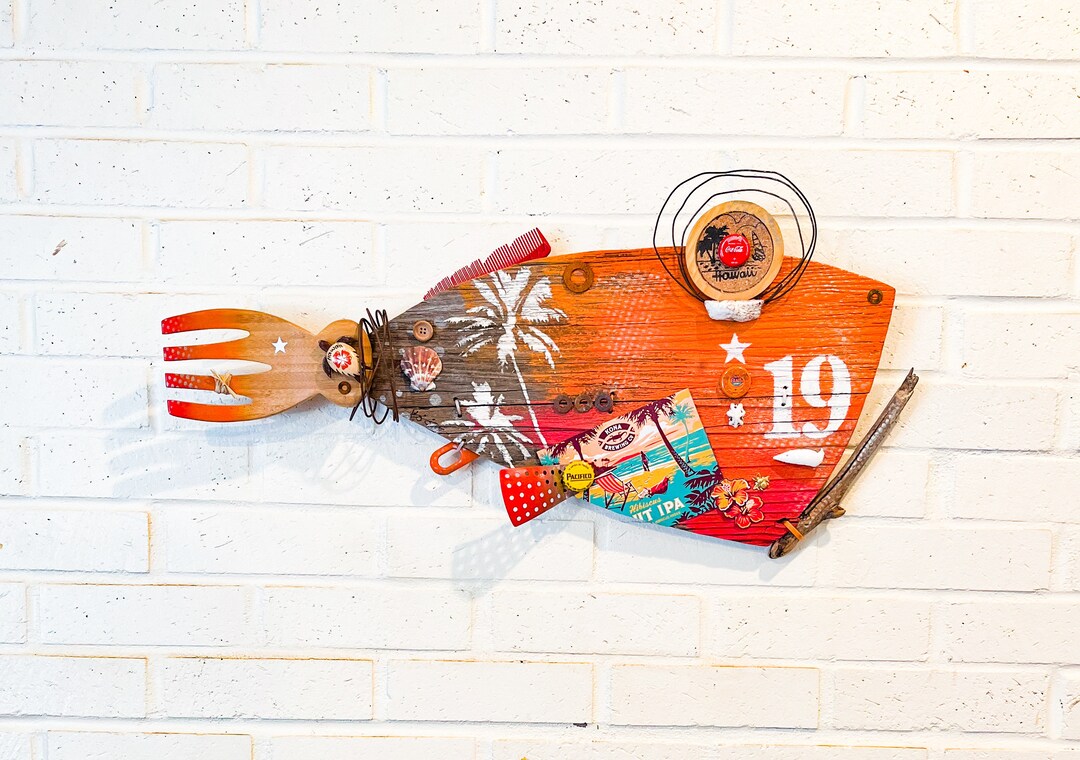 Orange Fanta Fish No. 19, Driftwood Wall Art, Reclaimed Wood, Orange ...