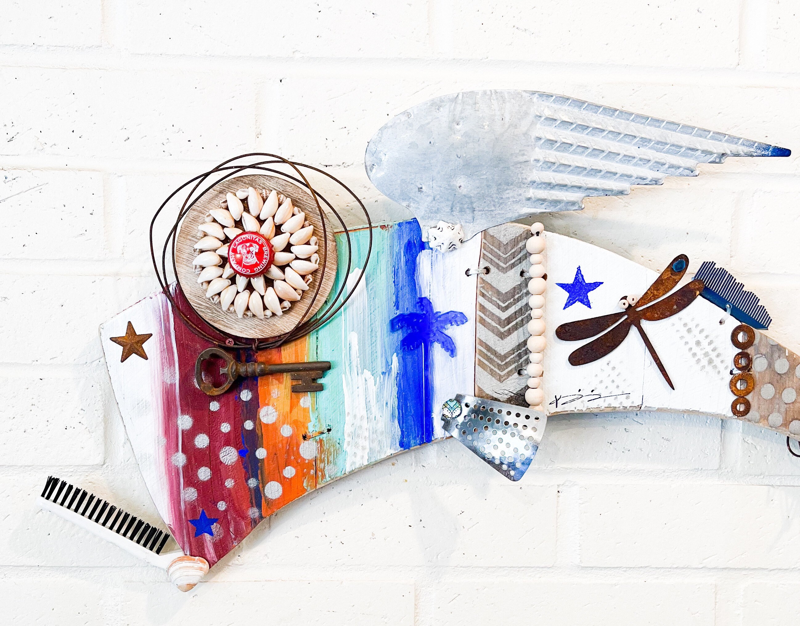 Happy Maui Flying Fish With Dragonfly, Driftwood Wall Art, Coastal ...